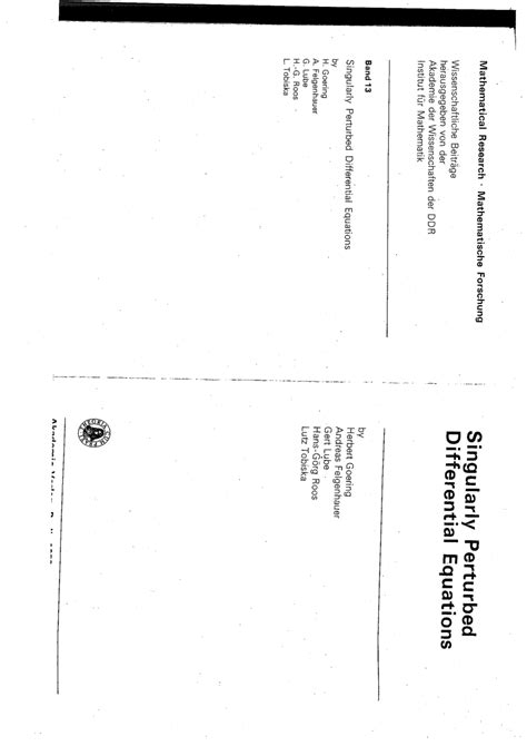 Pdf Singularly Perturbed Differential Equations