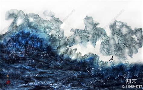 Arton现代新中式碧海遨游图水墨写意抽象画贴图下载【id1101544757】【知末网贴图库】