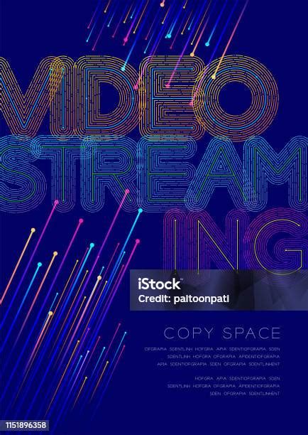 비디오 스트리밍 큰 텍스트 점과 대시 라인 패턴 레이어 오버레이 포스터 배너 또는 전단지 템플릿 레이아웃 디자인 일러스트 파란색