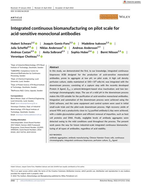 Biotech Bioengineering 2022 Schwarz Integrated Continuous