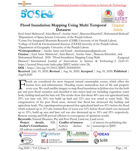Pdf Flood Inundation Mapping Using Multi Temporal Datasets