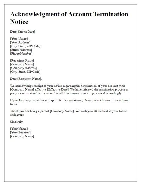 Letter Template For Account Deactivation Notice Acknowledgment Free Samples In Pdf Letterin
