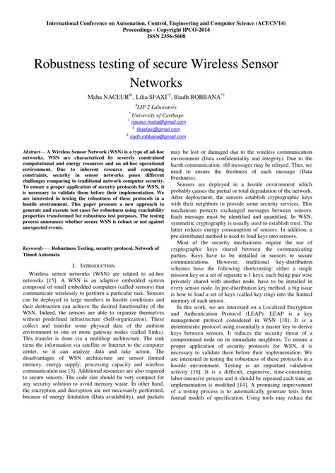 Pdf Robustness Testing Of Secure Wireless Sensor Networks
