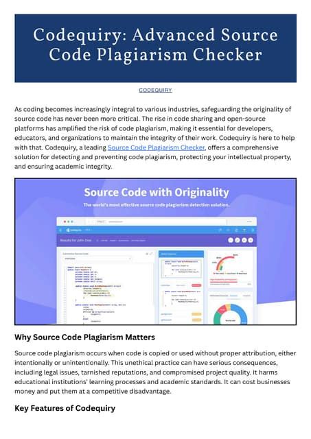 Codequiry Advance Source Code Plagiarism Checker Pdf