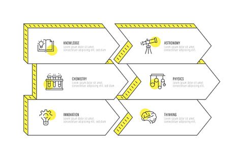 인포그래픽 디자인 템플릿입니다 지식 천문학 화학 물리학 혁신 6 가지 옵션 또는 단계와 사고 아이콘 0명에 대한 스톡 벡터 아트 및 기타 이미지 Istock