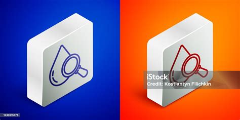 파란색과 주황색 배경에 격리된 등각투영 선 드롭 및 돋보기 아이콘입니다 실버 스퀘어 버튼 벡터 일러스트레이션 0명에 대한 스톡 벡터 아트 및 기타 이미지 Istock