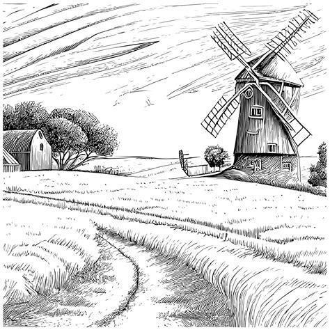 Farm Windmill Drawing