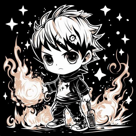 Premium Photo Chibi Flames Unleashing Black Magic With 90s Manga Flair