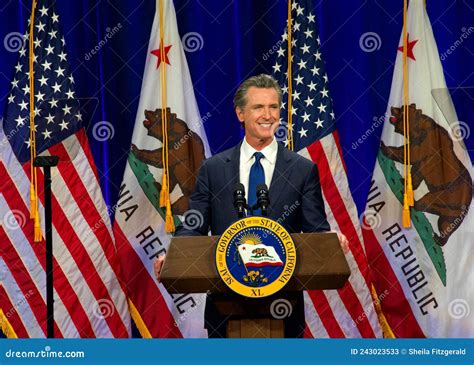 California Governor Gavin Newsom Speaking At The State Of The State