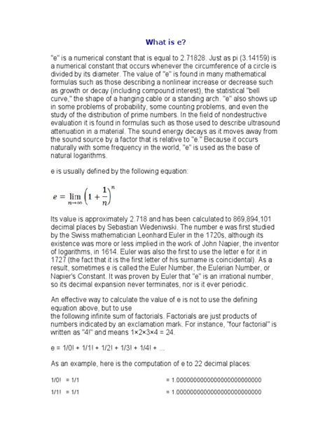 Calculating The Constant E Through An Infinite Sum Of Factorials