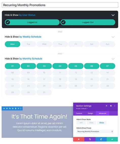 Create Recurring Monthly Promotions Examples Hide And Show Pro Docs