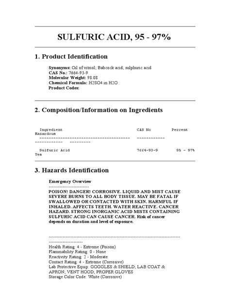 Sulfuric Acid Msds Overview Pdf Science And Mathematics Wellness