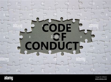 Code Of Conduct Symbol White Puzzle With Words Code Of Conduct Beautiful Grey Background