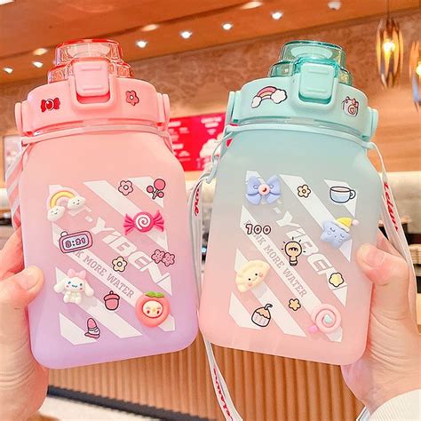 1500ml Large Water Jug With Straw Square Kawaii Water Bottle Portable Sports Bottle Big Belly