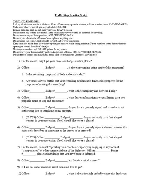 Traffic Stop Practice Script Pdf Arrest Assault