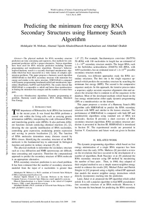 Pdf Predicting The Minimum Free Energy Rna Secondary Structures Using