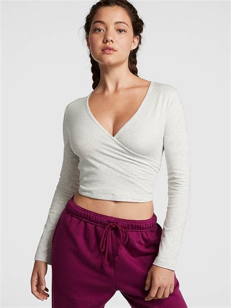 Buy Cotton Long Sleeve Wrap Crop Top Undefined Order Undefined