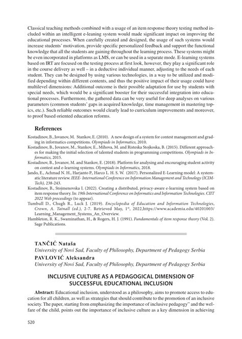 Pdf Inclusive Culture As A Pedagogical Dimension Of Successful Educational Inclusion