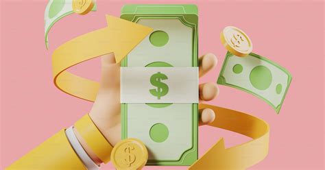 만화 손은 지폐를 들고 분홍색 배경에 금색 화살표를 들고 있다 온라인 결제 및 캐쉬백의 개념입니다 3d 렌더링 사진 Unsplash의 손 이미지