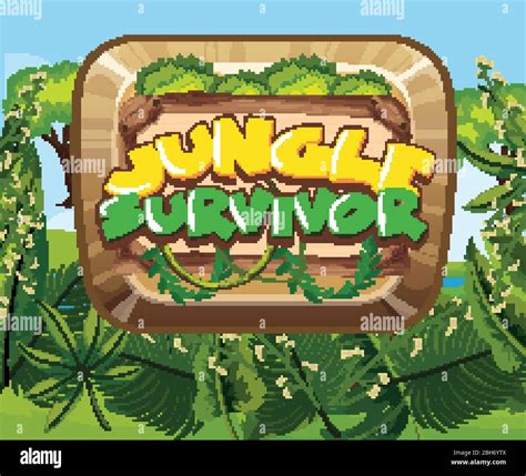 Font Design For Jungle Survivor With Forest Background Illustration