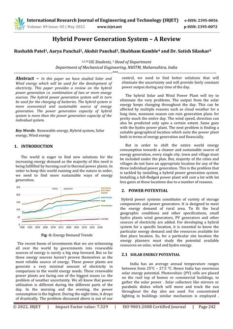 Hybrid Power Generation System A Review Pdf Gas And Electric Home Utilities