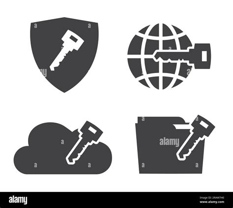 Cyber Security Icons Set Key With Shield Globe Cloud And File Folder Vector Illustration