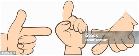 만화 손 세트입니다 다른 제스처 가리키기 주의 주먹 엄지 손가락 격리된 그림 만화에 대한 스톡 벡터 아트 및 기타 이미지