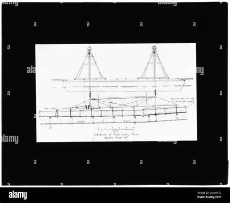 Distribution Department Elevation Plan Of Pipe Laying Scow Mystic River Engineering Plan