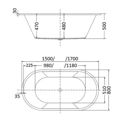 Lustra Oval Shape 1500 1700mm Drop In Bathtub Overflow Option In