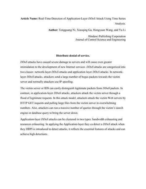 Real Time Detection Of Application Layer D Do S Attack Using Time