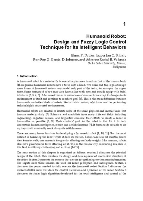 Pdf Humanoid Robot Design And Fuzzy Logic Control Technique For Its Intelligent Behaviors