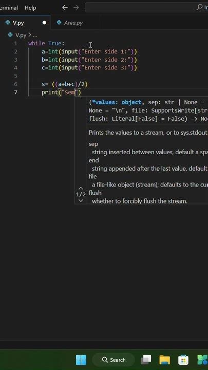 To Find Area Of Triangle Code In Community Post Beyonds Code Vsc Pythonshorts Coding