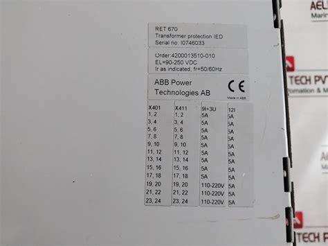 Abb Ret670 Transformer Protection Ied Aeliya Marine