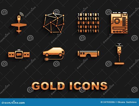 Set Electric Car Motherboard Syringe Smart Glasses Smartwatch Binary Code Uav Drone And