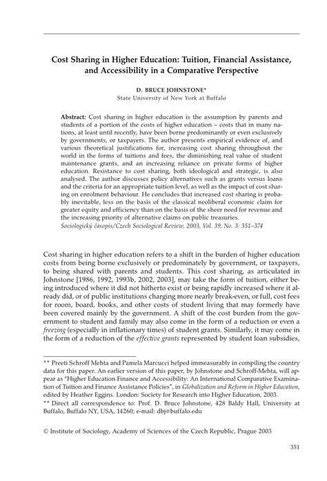 Pdf Cost Sharing In Higher Education Tuition Financial Assistance And Accessibility In A