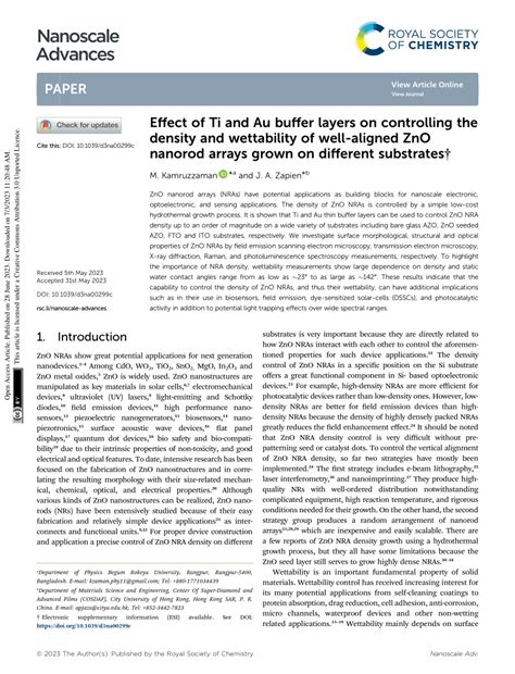 pdf effect of ti and au buffer layers on controlling the density and