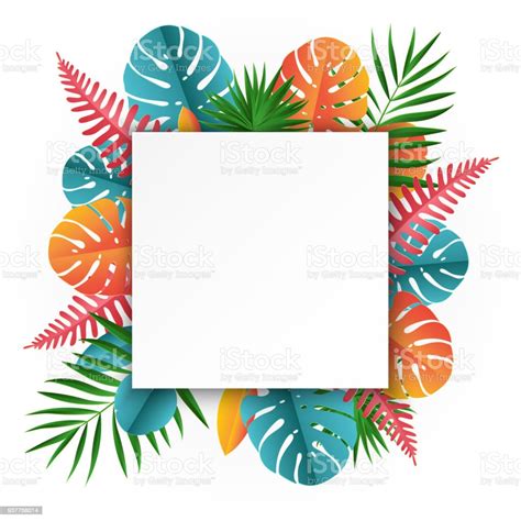 열 대 종이 팜 Monstera 프레임 나뭇잎 여름의 열 대 잎 종이 접기 이국적인 하와이 정글 여름 배경 0명에 대한 스톡 벡터 아트 및 기타 이미지 Istock
