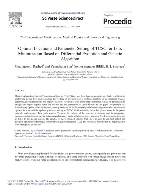 Pdf Optimal Location And Parameter Setting Of Tcsc For Loss Minimization Based On Differential