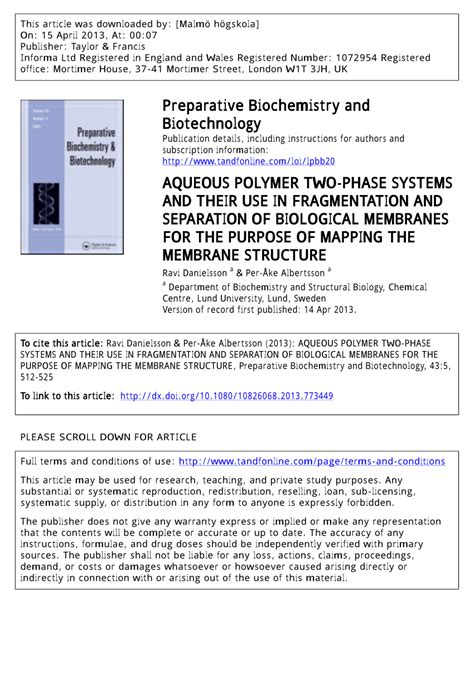 Pdf Aqueous Polymer Two Phase Systems And Their Use In Fragmentation And Separation Of