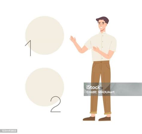 1 2번 빈 원 옆에 서 있는 젊은 세련된 남자 빈 복사 공간 템플릿입니다 고름에 대한 스톡 벡터 아트 및 기타 이미지 고름 숫자 한 사람 Istock