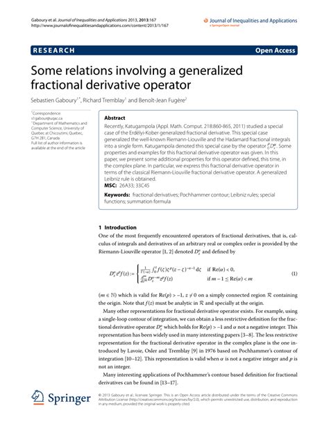 Pdf Some Relations Involving A Generalized Fractional Derivative Operator