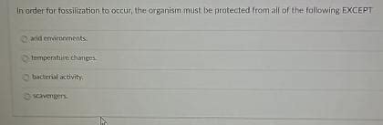 Solved In Order For Fossilization To Occur The Organism Chegg Com