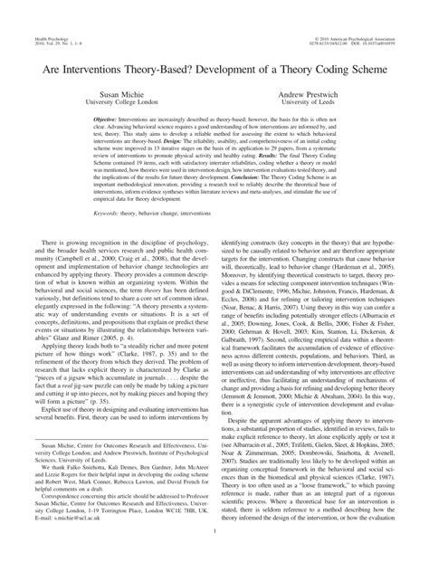 Pdf Are Interventions Theory Based Development Of A Theory Coding Scheme