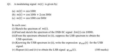 Solved 21 A Modulating Signal Mt Is Given By A