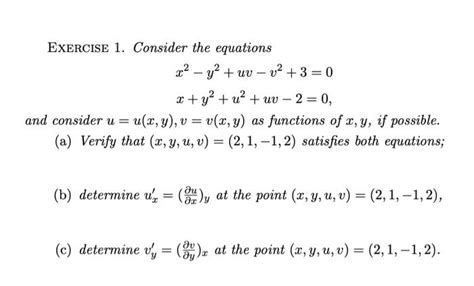 Solved Exercise 1 Consider The Equations X Y² U²uv 2