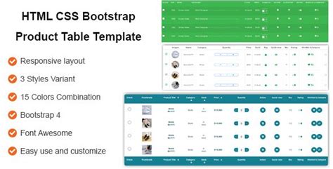 HTML CSS Boostrap Product Table Template Code Market