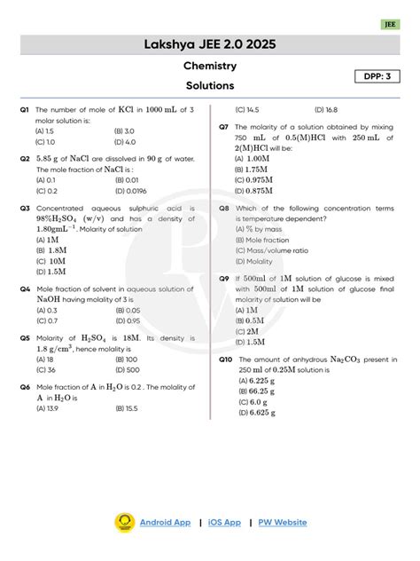 Solutions Dpp 03 Of Lec 04 Lakshya Jee 2 0 2025 Pdf Mass Concentration Chemistry