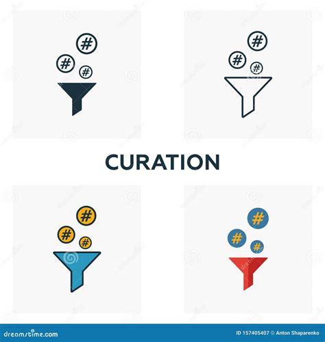 Curation Icon Set Four Elements In Diferent Styles From Content Icons Collection Stock