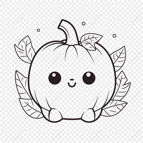 흰색 배경 개요 스케치 드로잉에 웃는 호박의 카와이 호박 색칠 페이지 벡터행복하다선 그리기 Png 일러스트 무료 다운로드