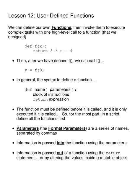Lesson 12 User Defined Functions In Python Studocu
